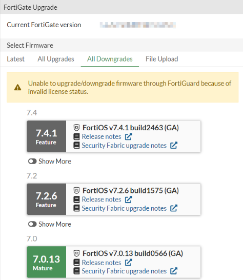 How the FortiGate firmware license works | FortiGate / FortiOS 7.4.4 | Fortinet Document Library